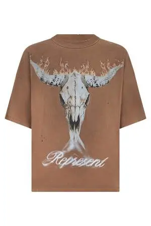REPRESENT Oversized Cotton T-shirt With Back Skull Graphic - Brown