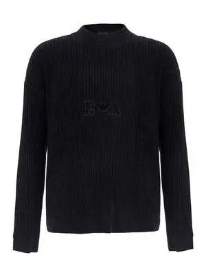 Emporio Armani S Cotton Ribbed High-collar Sweater With Embossed Front Logo