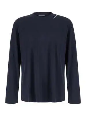 Emporio Armani S Modal Logo Collar Long Sleeve T-shirt - Blu