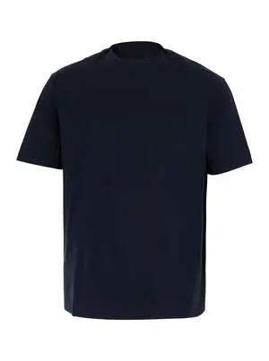 Emporio Armani S Cotton Crew Neck T-shirt With Tone-on-tone Logo Embroidery - Blu