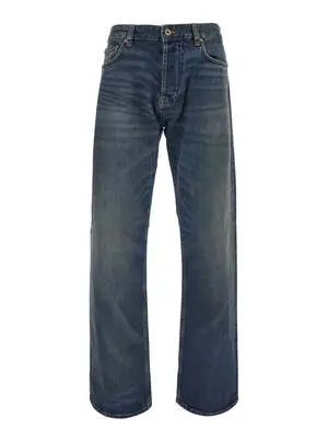 Emporio Armani S Loose-fit Five-pocket Jeans With Logo Patch - Blu