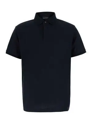 Emporio Armani Jacquard Cotton Polo Shirt With Embroidered Logo And Classic Collar - Blu