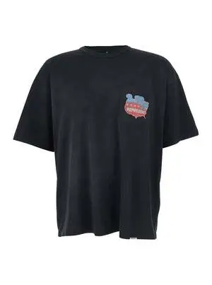 REPRESENT Logo Patch Pocket Crew Neck T-shirt With Maxi Back Print - Black