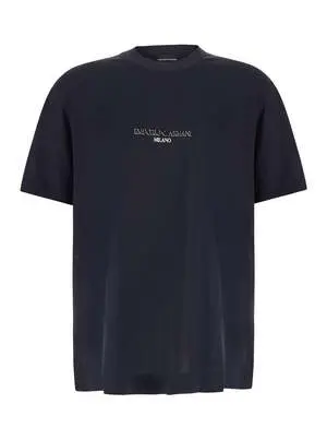 Emporio Armani S Regular-fit T-shirt With Logo Lettering - Blu