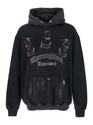 REPRESENT Cotton Sweatshirt With Fixed Hood, Maxi Front Print, Dropped Shoulders & Kangaroo Pocket - Black