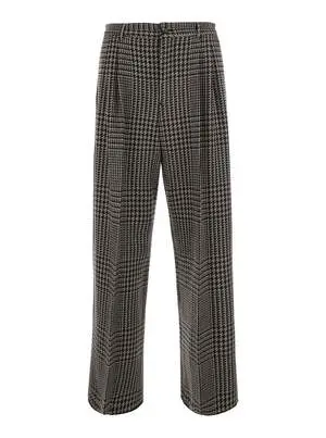 Emporio Armani S Houndstooth Wool-blend Pants With Belt Loops And Straight Hem - Grey