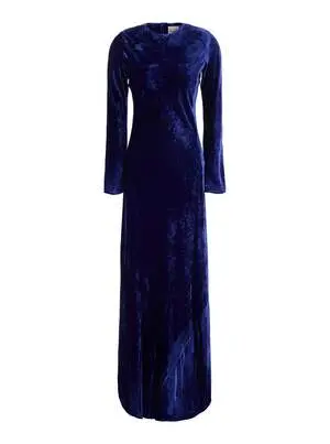 SEMICOUTURE Long Sleeve Long Velvet Dress With Round Neck For - Blu