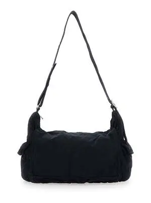 ERL Cotton Twill Flap Shoulder Handbag With Adjustable Strap - Black