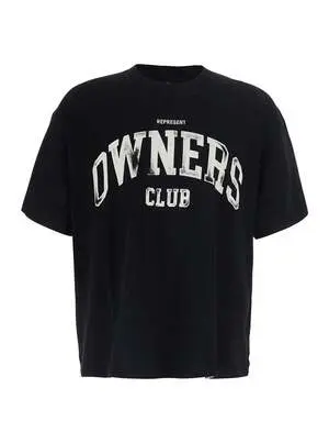 REPRESENT Cotton Crew Neck T-shirt With Large Front Print - Black