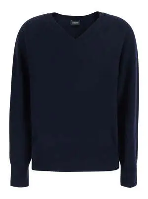 LEPLAIN V-neck 12gg Cashmere Sweater With Long Sleeves - Blu