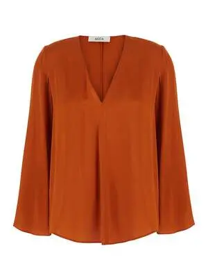 JUCCA Silk V-neck Long-sleeve Top For - Orange