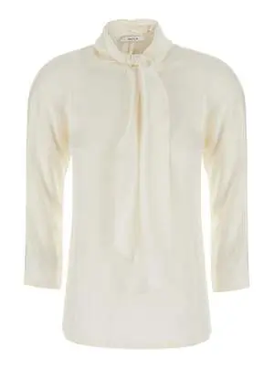 JUCCA Silk Bow-detail Neck Top With Long Sleeves - White