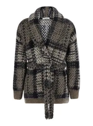 Brunello Cucinelli Embellished Belted Mohair-wool Cardigan With Stripe Motif - Multicolor
