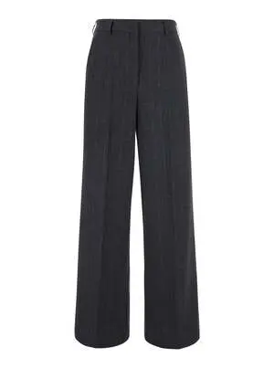 JUCCA Wool-blend High-waist Striped Trouser Pants With Front Zip - Grey
