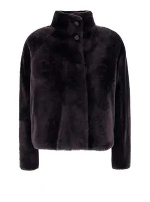 ARMA Shearling Jacket With High Collar And Button-front Detail - Grey