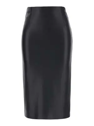 JUCCA Eco Leather Midi Skirt With High-waist Straight Hem - Black