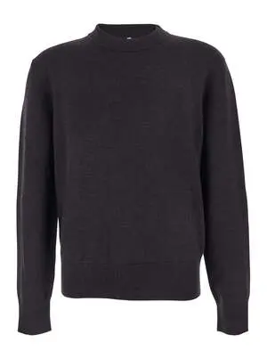 SUNFLOWER Wool Blend Crew Neck Sweater With Dropped Shoulder - Brown