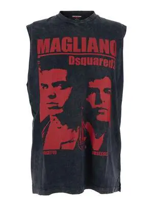 Dsquared2 X Magliano Crewneck Logo Sleeveless Top With Front Print - Black