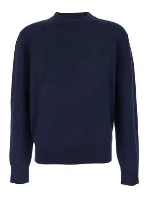 SUNFLOWER Wool Blend Dropped Shoulder Ribbed Crew Neck Sweater - Blu