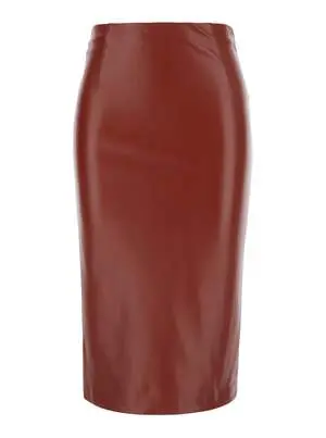 JUCCA Eco Leather Midi Skirt With High Waist And Side Zip - Red