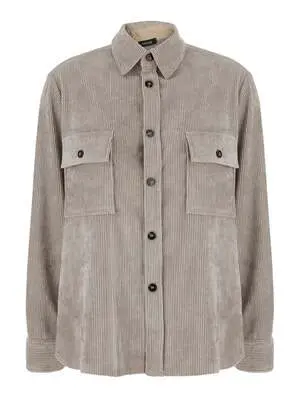 LEPLAIN Corduroy Shirt With Classic Collar And Button Patch Pockets - Grey