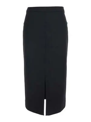 JUCCA High-waist Wool-blend Skirt With Front And Back Slits - Black