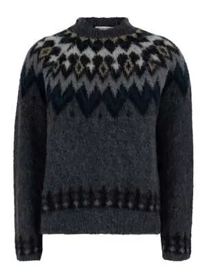 JUCCA Crewneck Sweater With Geometric Motif In Wool Blend For - Grey