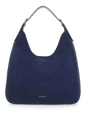 Michael Kors Nolita Large Suede Shoulder Handbag With Logo Lettering, 43.8 X 40 X 9 Cm - Blu