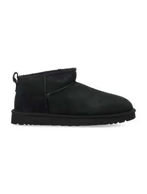 UGG Classic Ultra Mini Suede Sheepskin Lined Slip-on Boots - Nero