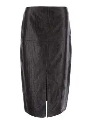 Federica Tosi Crocodile-effect Leather Skirt With Single Front Slit - Brown