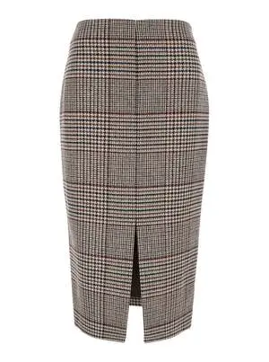 Federica Tosi Prince Of Wales Wool-blend Skirt With Front Slit And Hidden Zip - Multicolor
