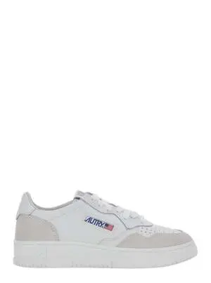 AUTRY Low-top Leather Sneaker With Logo Patch & Suede Inserts - White