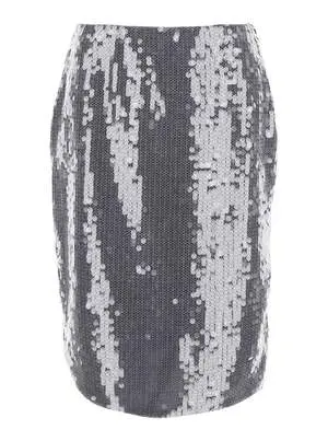 ROTATE BY BIRGER CHRISTENSEN Tech Fabric All-over Sequin Slim Skirt With Side Zip - Grey