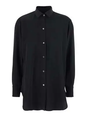 LEPLAIN Classic Collar Tech Fabric Button-front Shirt For - Black