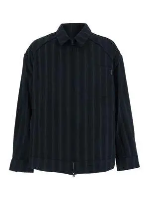 JUUN.J Striped Wool-cotton Blend Jacket With Classic Collar - Black