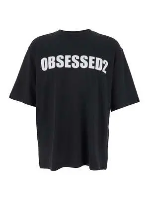 Dsquared2 Cotton Crewneck T-shirt With Maxi Logo Lettering - Black