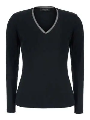 Fabiana Filippi V-neck Cotton Sweater With Straight Hem - Black