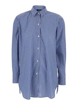 LEPLAIN Cotton Shirt With Classic Collar And All-over Striped Pattern - Blu