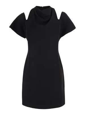 Federica Tosi Shoulder Cut-out Silk Blend Mini Dress With Round Neck - Black