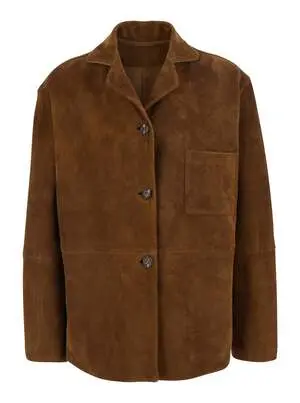 LEPLAIN Suede Notched Collar Jacket With Patch Pocket - Brown