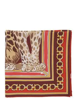FERRAGAMO Silk Scarf With Motif Print And Contrasting Finish For - Pink