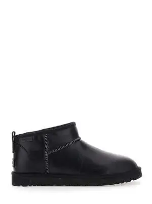 UGG Ultra Mini Leather Ankle Boots With Logo Patch - Black