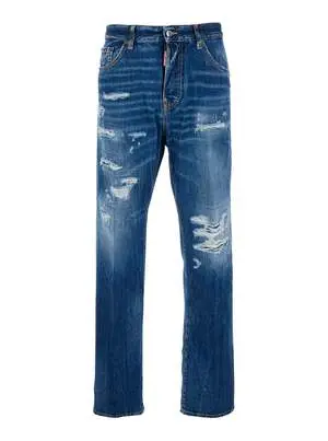 Dsquared2 Straight-fit Ripped Denim Jeans With Back Logo Patch - Blu