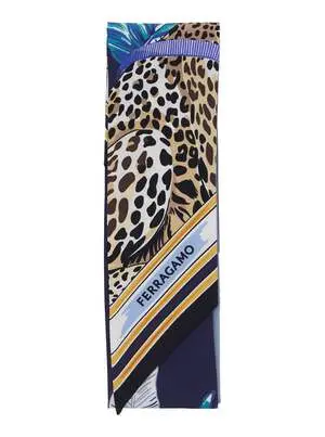 FERRAGAMO Style Silk Scarf With Print Motif - Blu
