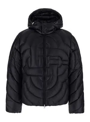 Casablanca Monogram Tech Fabric Down Jacket With Fixed Hood - Black