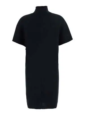 Federica Tosi Tech Knit Mini Dress With Long Sleeves And V-neck - Black
