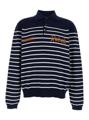 Dsquared2 Long Sleeve Polo Shirt With Logo Embroidery And All-over Stripe Motif - Blu