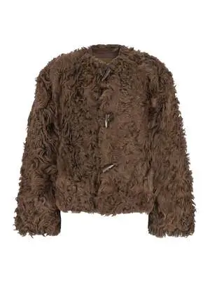 LEPLAIN Collarless Curly Shearling Fur Jacket With Front Toggle Closure For - Brown