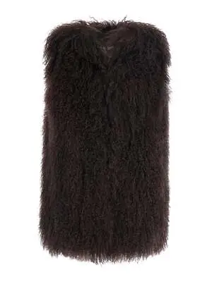 LEPLAIN 100% Tibet Fur Sleeveless Fur Vest With Hidden Front Closure - Brown
