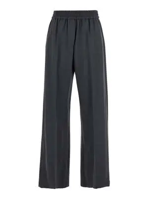 Brunello Cucinelli Relaxed Fit Stretch Wool Blend Pants With Elasticized Waist And Pockets - Grey